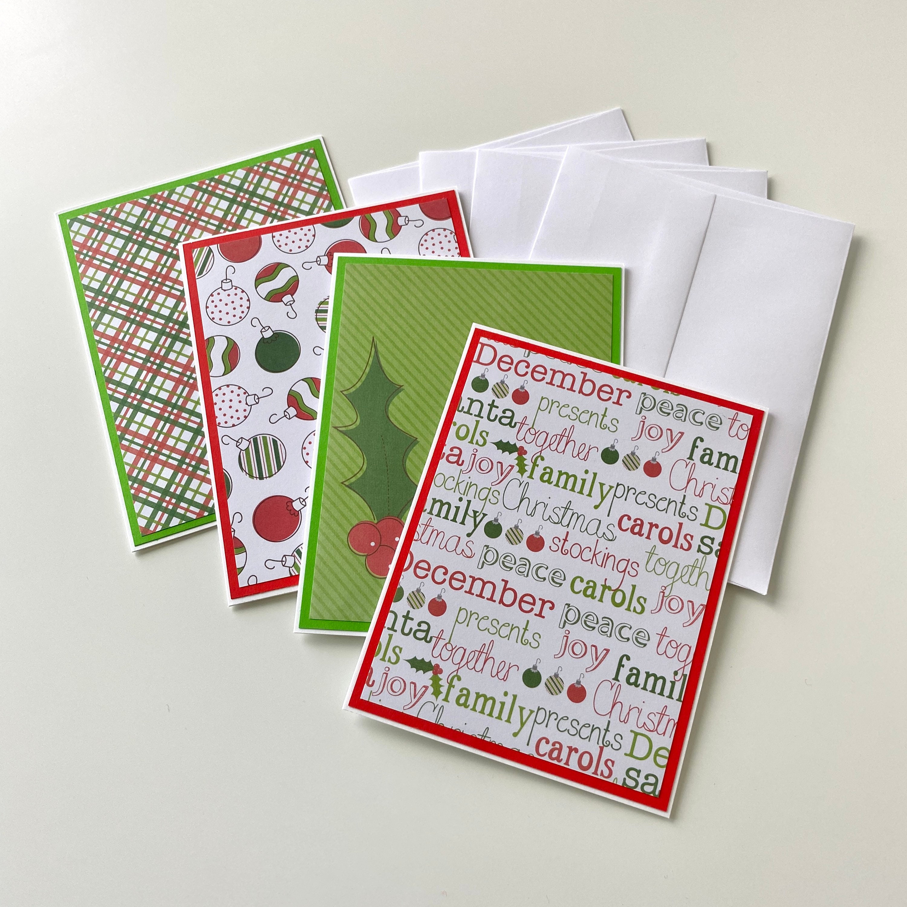 Red and Green Christmas Cards Handmade Set of 4 Handmade - Etsy
