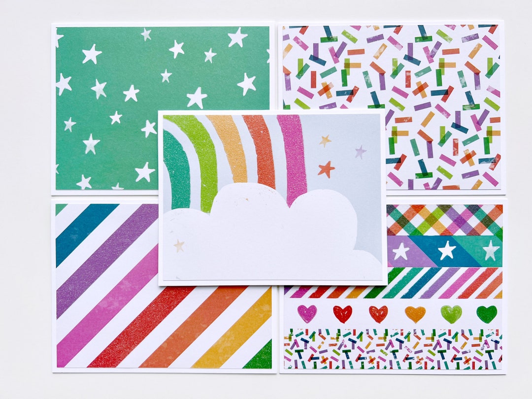 Rainbow Note Cards, Set of 5, Cards for Kids, Blank Cards With Glitter ...