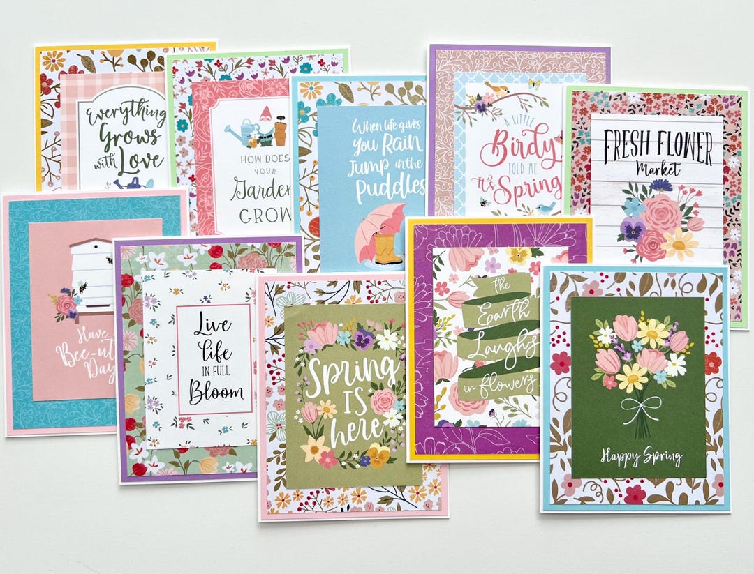 Hello Spring Floral Greeting Card Set, Easter Cards - Etsy