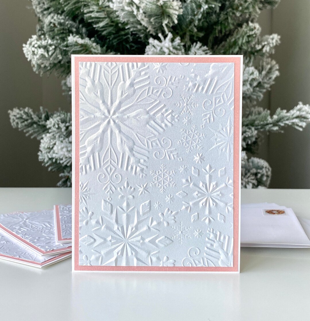 Handmade Pink Christmas Cards With Embossed Snowflakes - Etsy