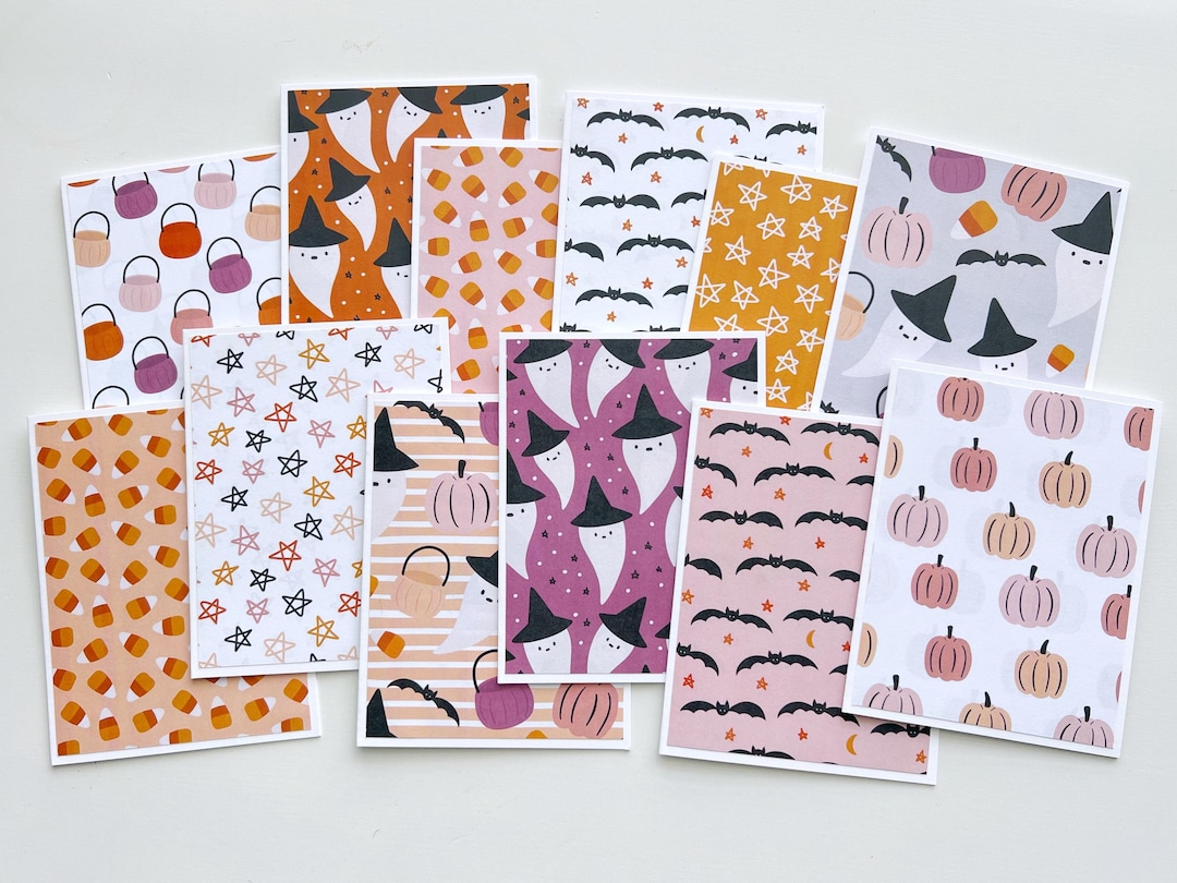 Pink Halloween Cards for Kids, Pastel Greeting Card Set - Etsy