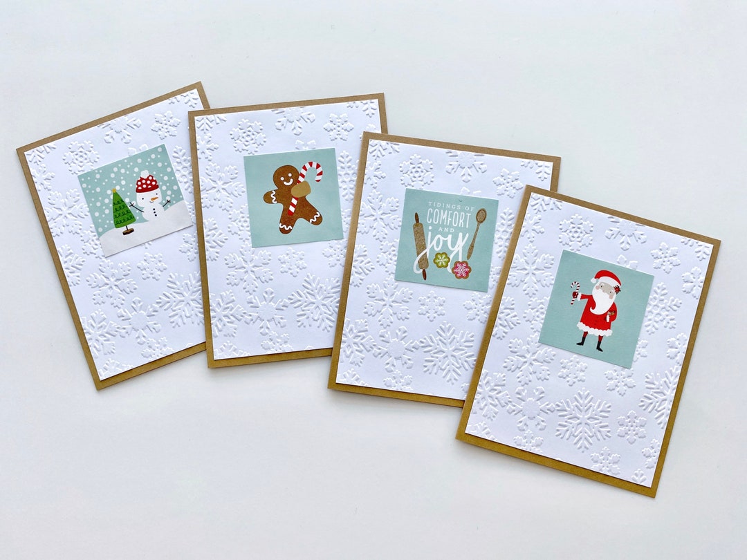 Embossed Christmas Cards, Set of 4, Xmas Cards, Cute Holiday Cards - Etsy