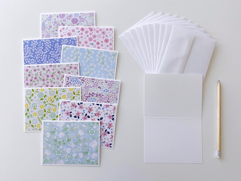 Handmade Floral Note Cards Set of 10 Blank Cards | Etsy