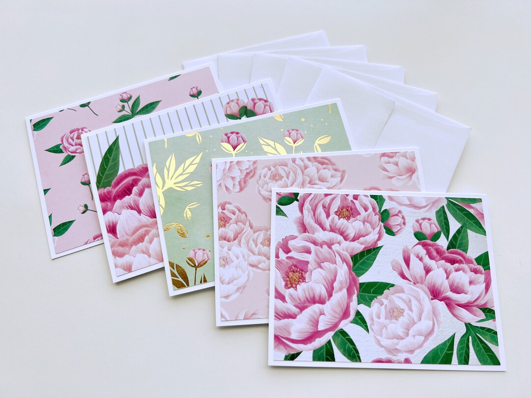 Peonies Note Cards, Blank Floral Cards - Etsy