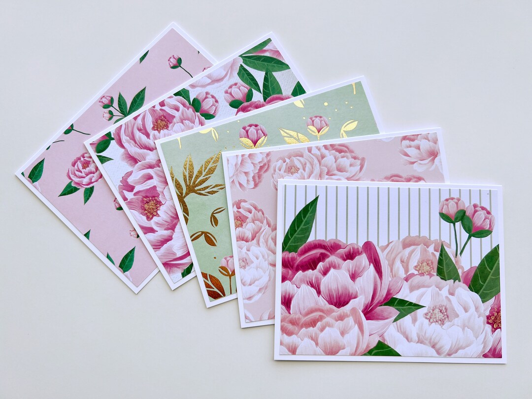 Floral Peony Note Card Set: Handmade Blank Greeting Cards - Etsy