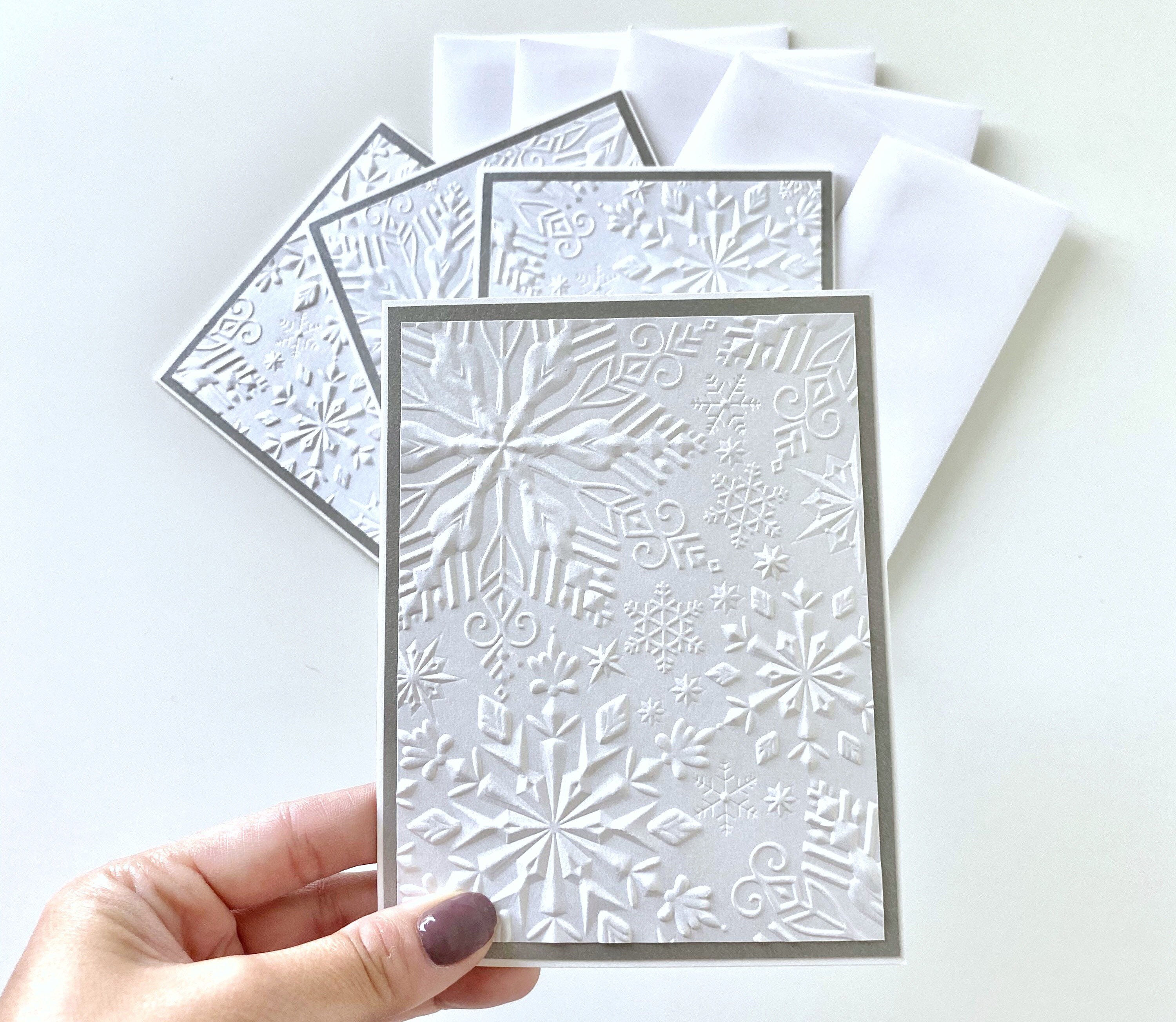 Handmade Embossed Christmas Cards Set of 4 Snowflakes | Etsy