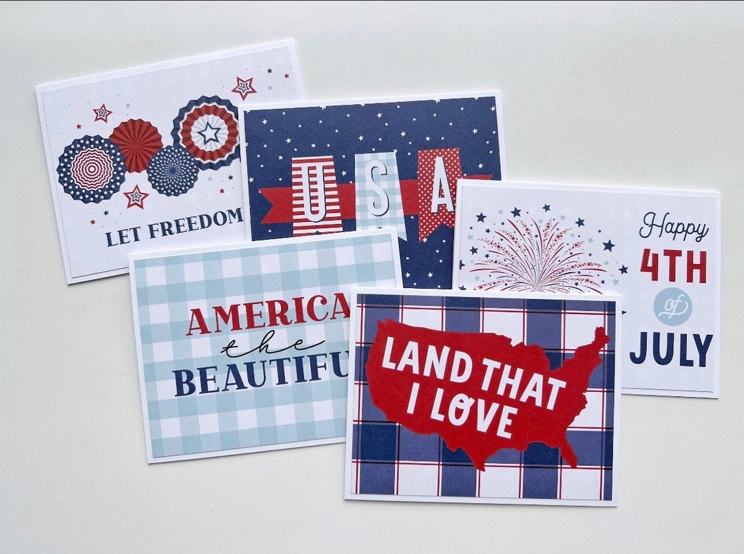 4th of July Cards, Patriotic Cards, Independence Day Card Set, Holiday ...