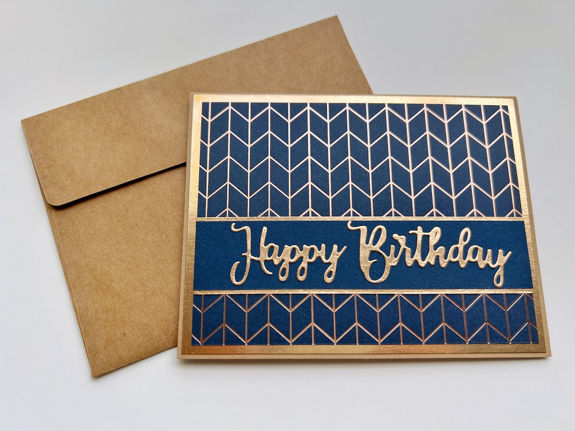 Masculine Birthday Card, Bday Cards for Men, Greeting Card in Navy and ...