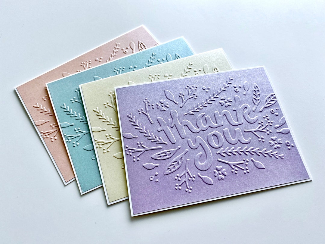 Embossed Thank You Cards, Set of 4, Handmade Stationery, Cards With ...
