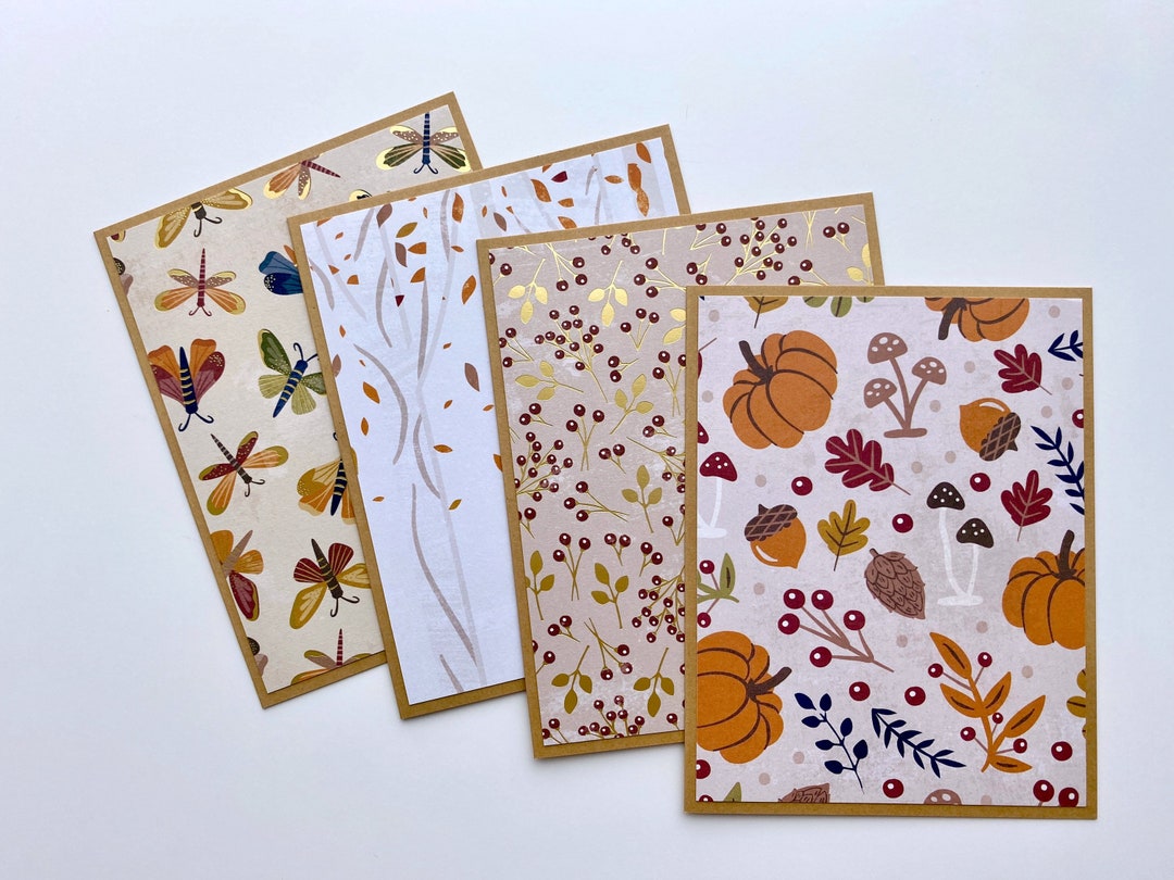 Blank Thanksgiving Cards, Handmade Fall Note Card Set of 4, Fall ...