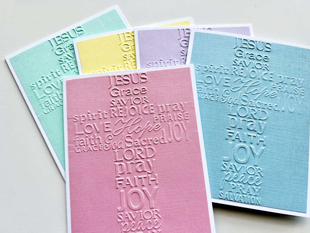 Religious Cards With Embossed Cross, Handmade Card Set, Christian Note ...