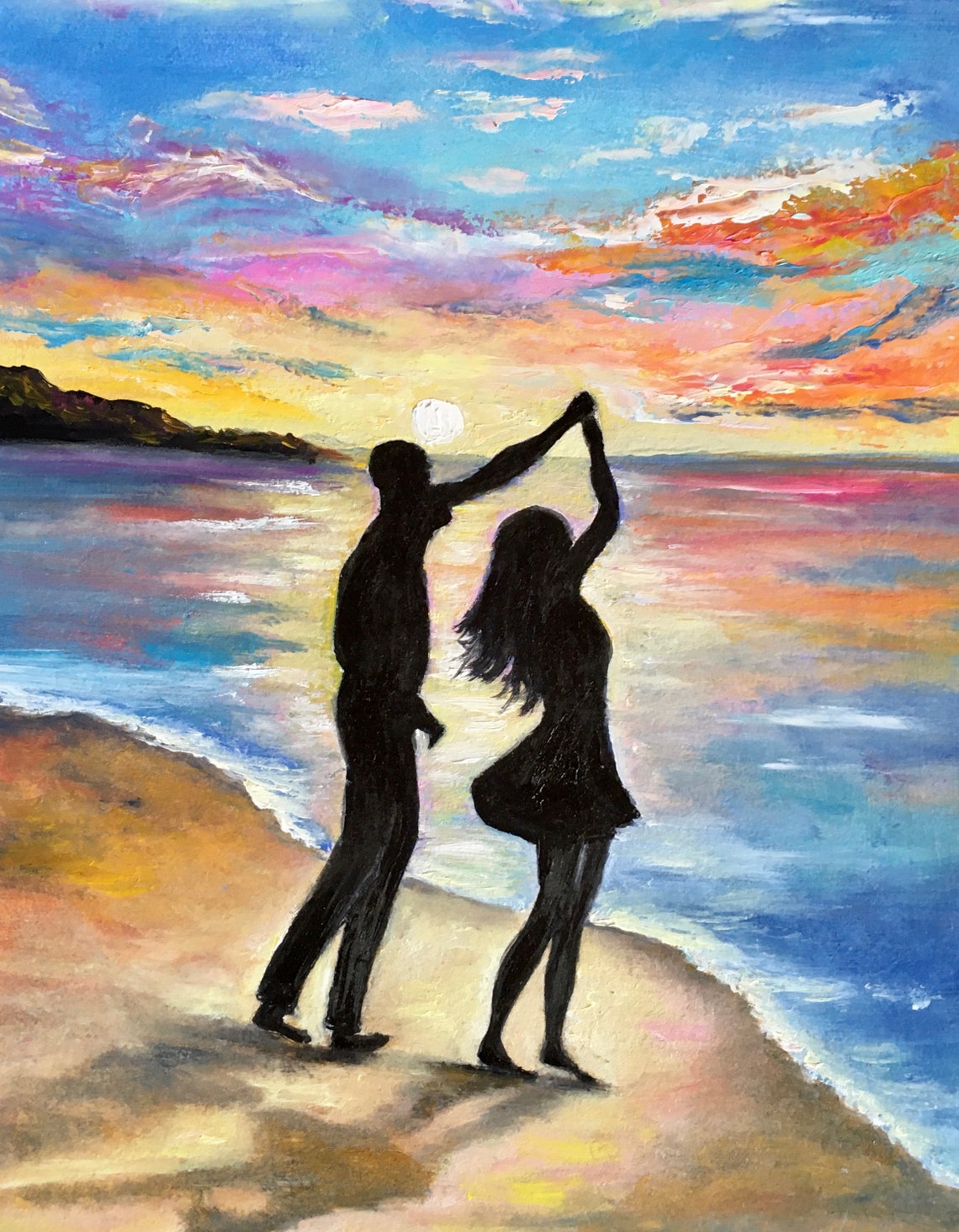 Romantic Couple Beach Art ORIGINAL Sunset Oil Painting | Etsy