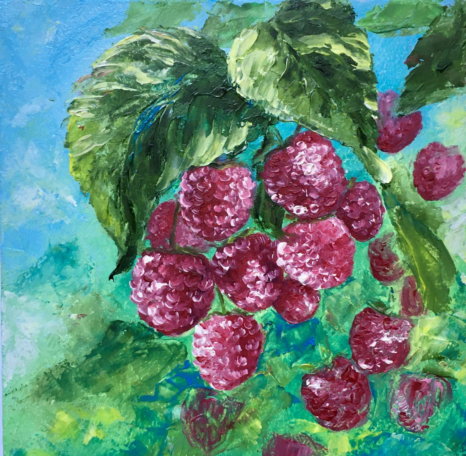 Raspberry Painting Fruit Original Art Small Berries Artwork | Etsy