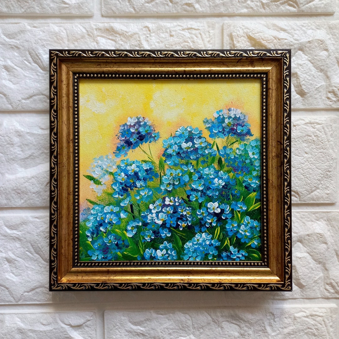 Forget Me Nots Painting Original Blue Flowers Gold Framed Original Art ...