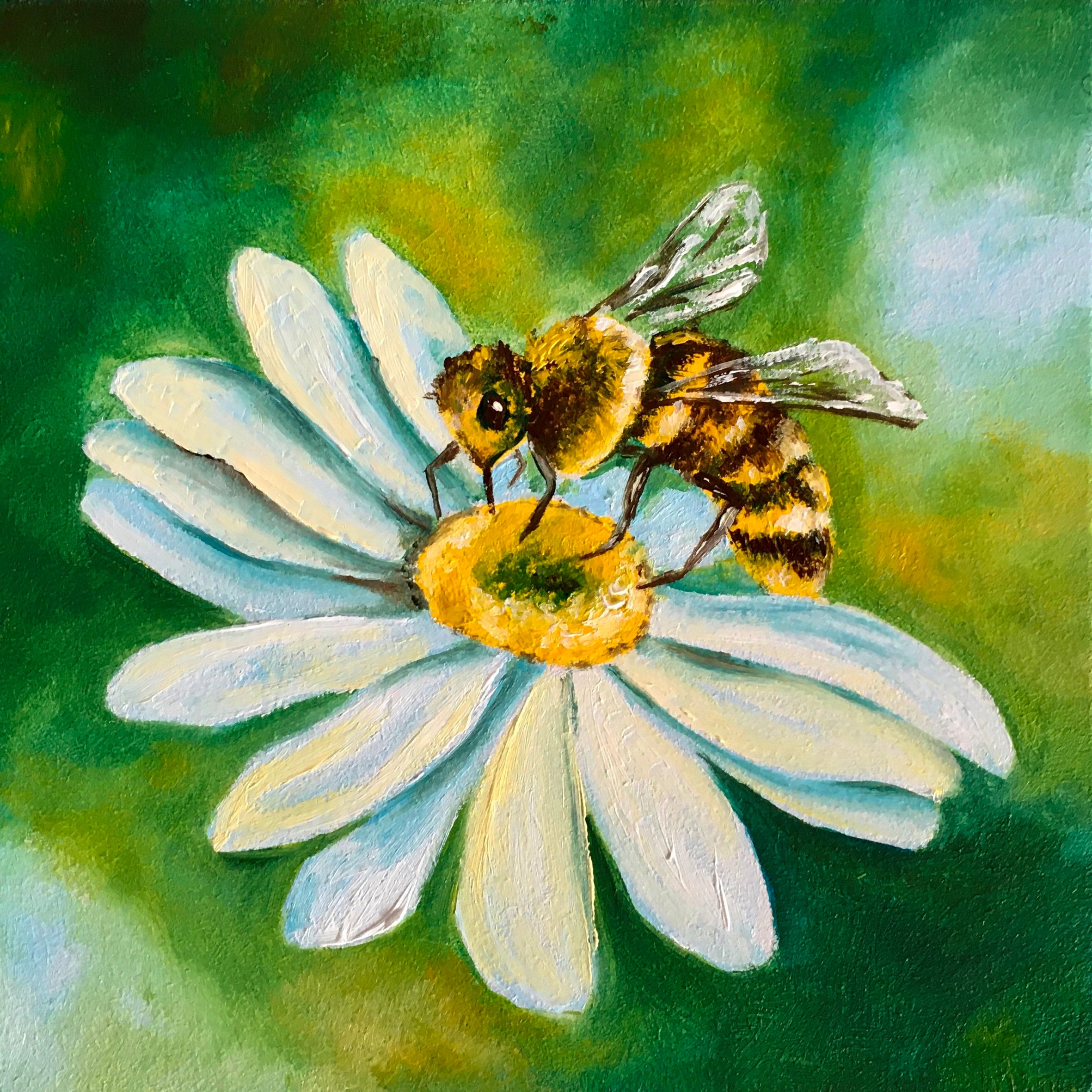 Bee Oil Painting Bee on Flower Painting Original Small Wall | Etsy