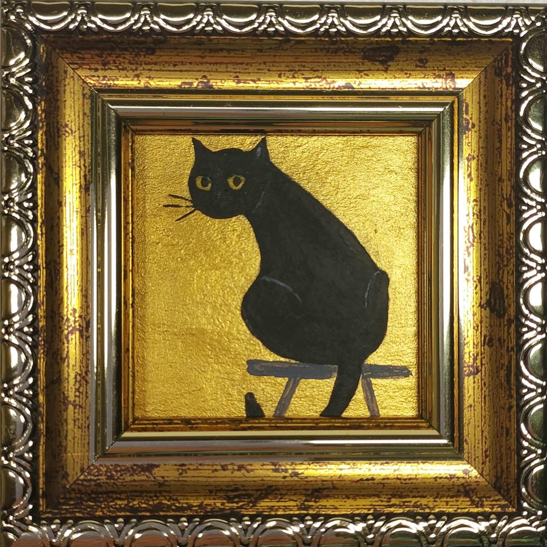 Miniature Black Cat Painting: Framed 2x2 In, Funny Cat Handmade Art - Etsy