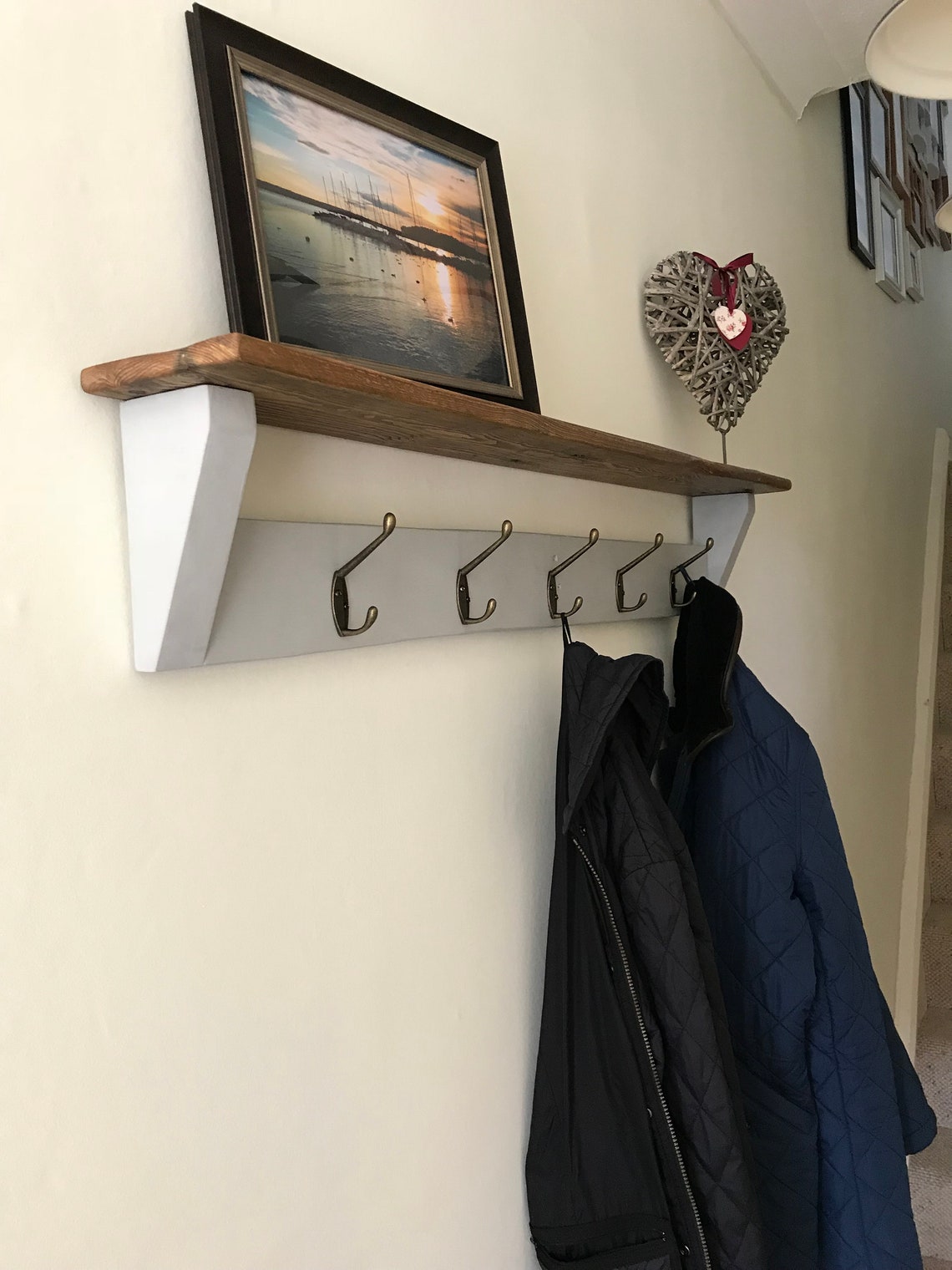 Beautiful Coat Rack With Natural Wood Shelf. Painted Grey Coat - Etsy UK