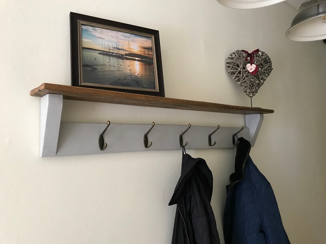 Beautiful Coat Rack With Natural Wood Shelf. Painted Grey Coat - Etsy UK
