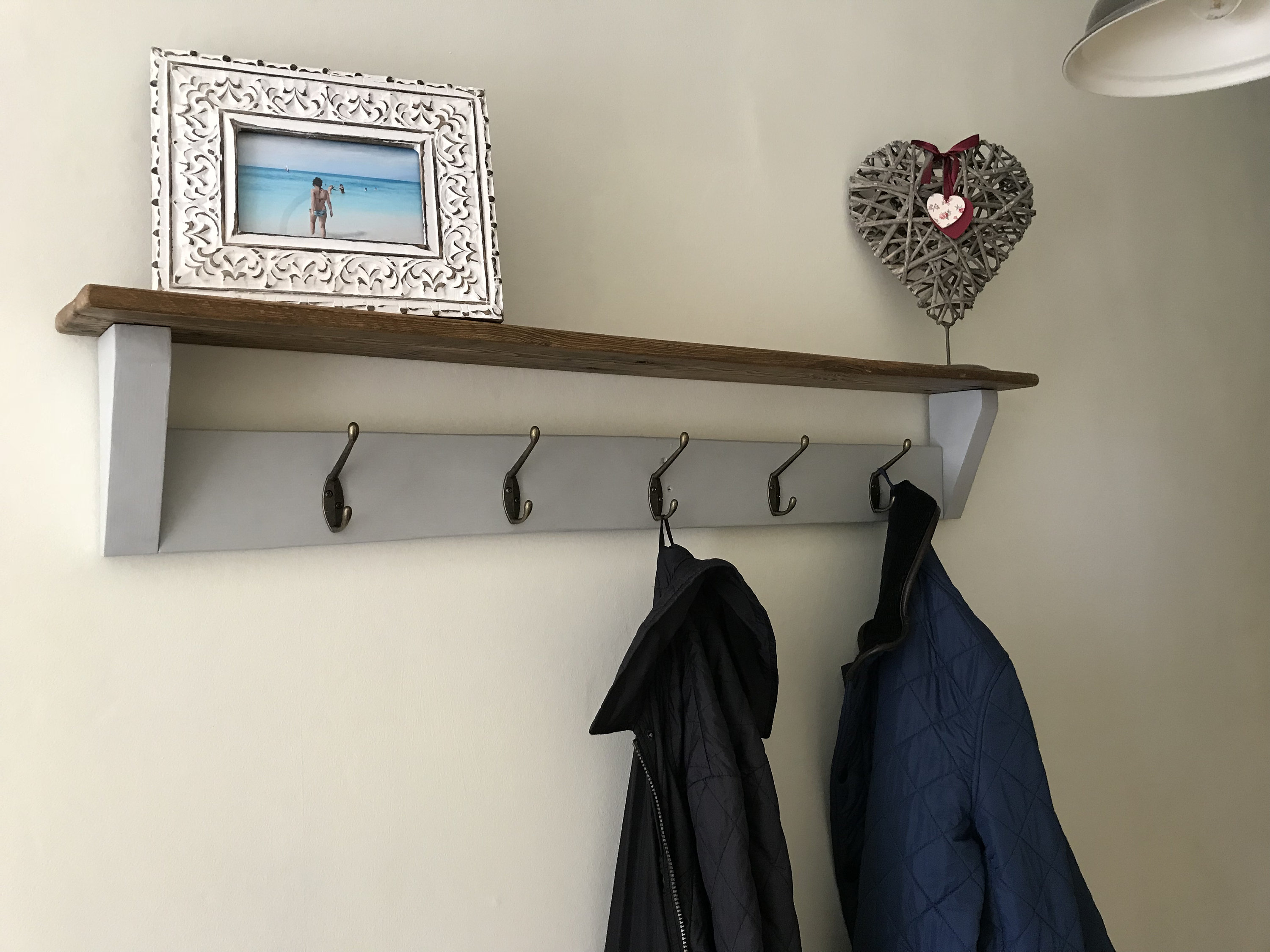 Beautiful Coat Rack With Natural Wood Shelf. Painted Grey Coat - Etsy UK