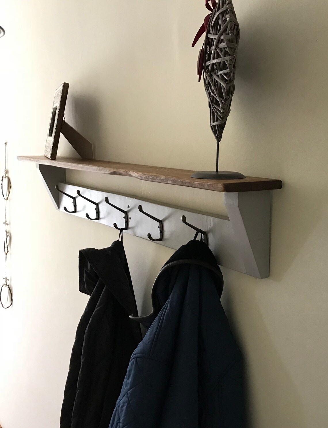 Beautiful Coat Rack With Natural Wood Shelf. Painted Grey Coat - Etsy UK