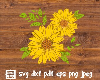 Sunflowers SVG. Sunflower silhouette clipart. Botanical floral | Etsy