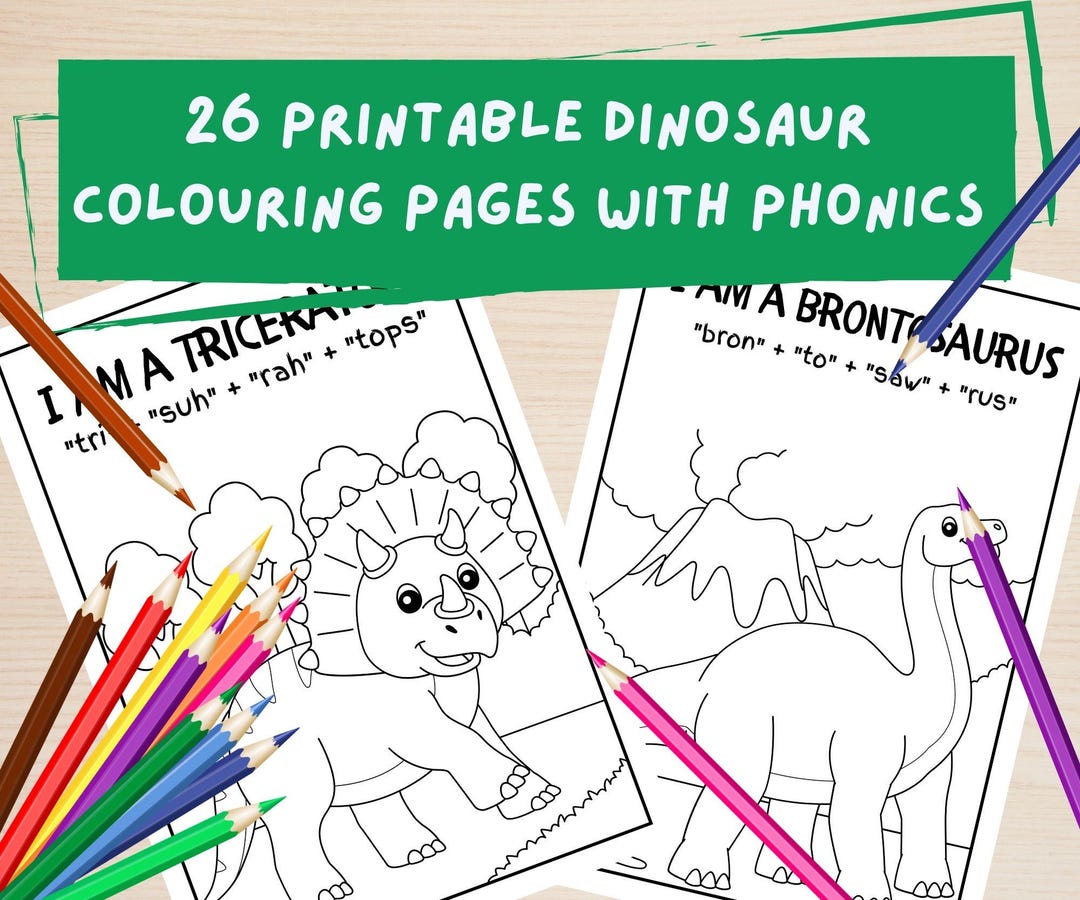 Dinosaurs With Phonics Coloring Pages 26 Printable Pages Fun for Kids ...