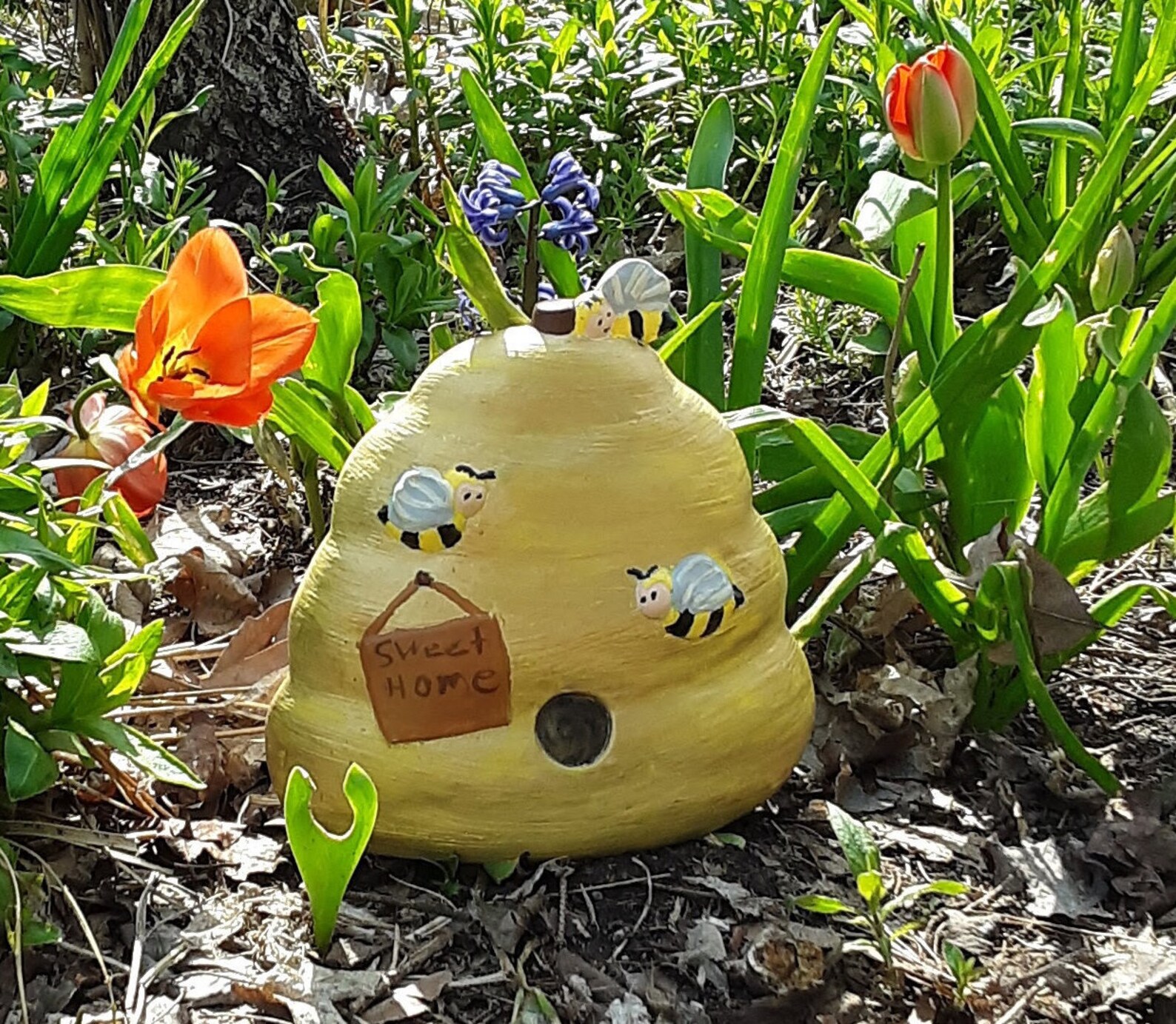 Painted Ceramic Honey Bee Hive Garden Decoration - Etsy