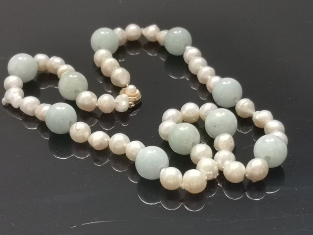 Vintage Translucent Light Green Burmese Jadeite Beads and Baroque Pearl ...