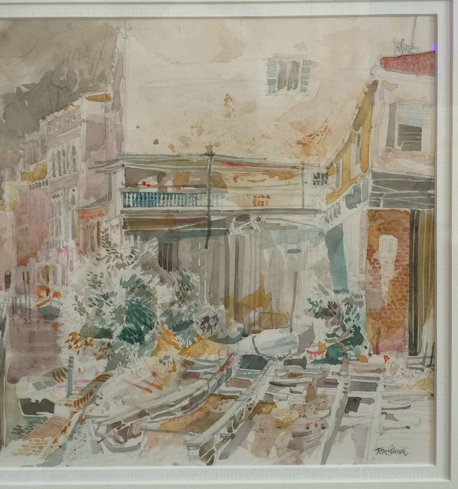 Tom Gamble R.W.S. british, B. 1924 Old Boatyard Venice, Watercolour and ...