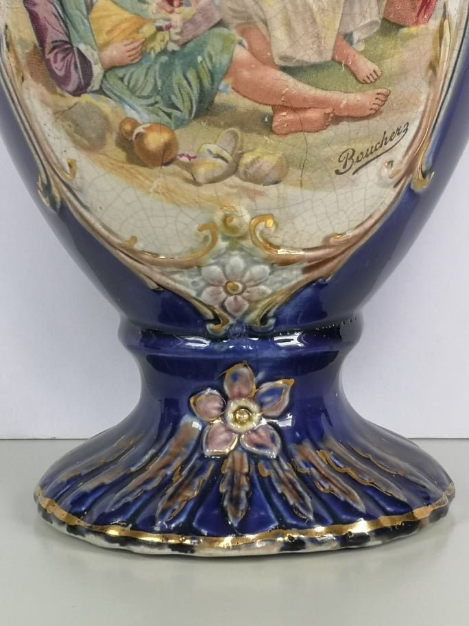 Antique French Porcelain Vase After Francois Boucher in Deep Cobalt ...