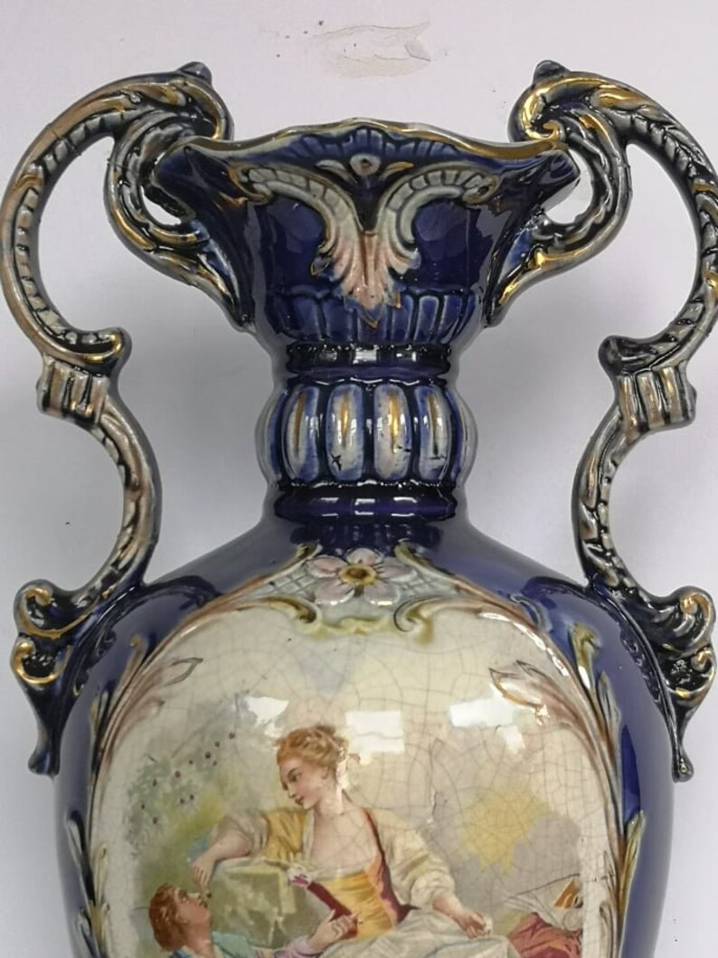 Antique French Porcelain Vase After Francois Boucher in Deep Cobalt ...