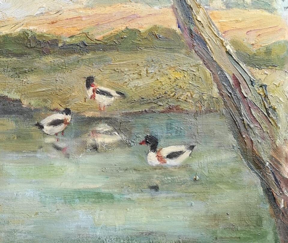 John Sutton british B .1935 'norfolk Broadlands' Original Landscape Oil ...