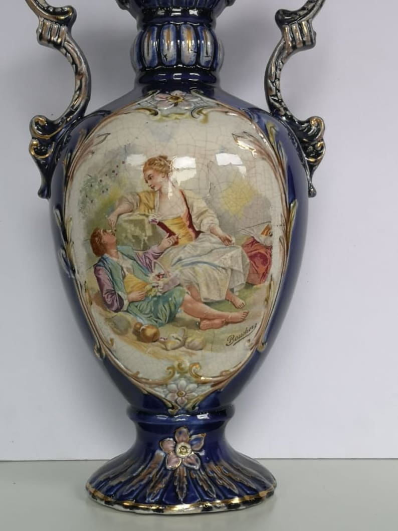 Antique French Porcelain Vase After Francois Boucher in Deep Cobalt ...
