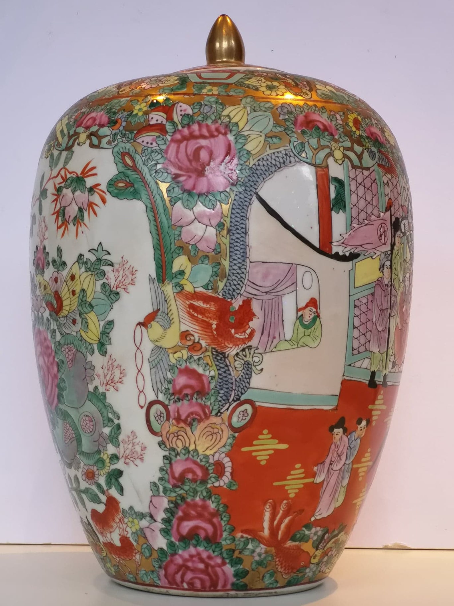 A Famille Rose mandarin Pattern Jar and Cover, 20th Century Ca. 1940's ...