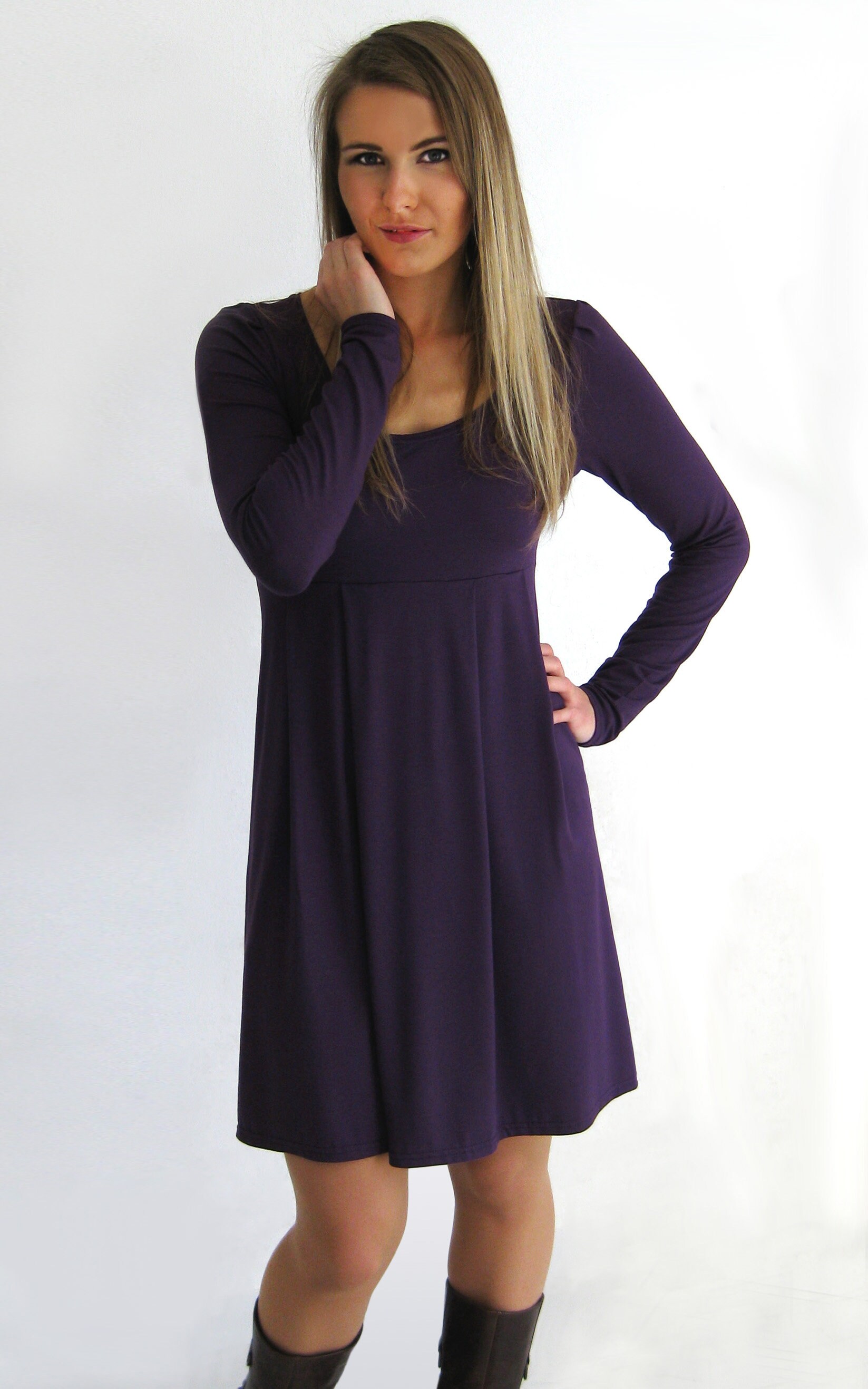 Kleid DUFFY Lila und viele Farben figurgünstige A-Linie Länge nach Wahl ...