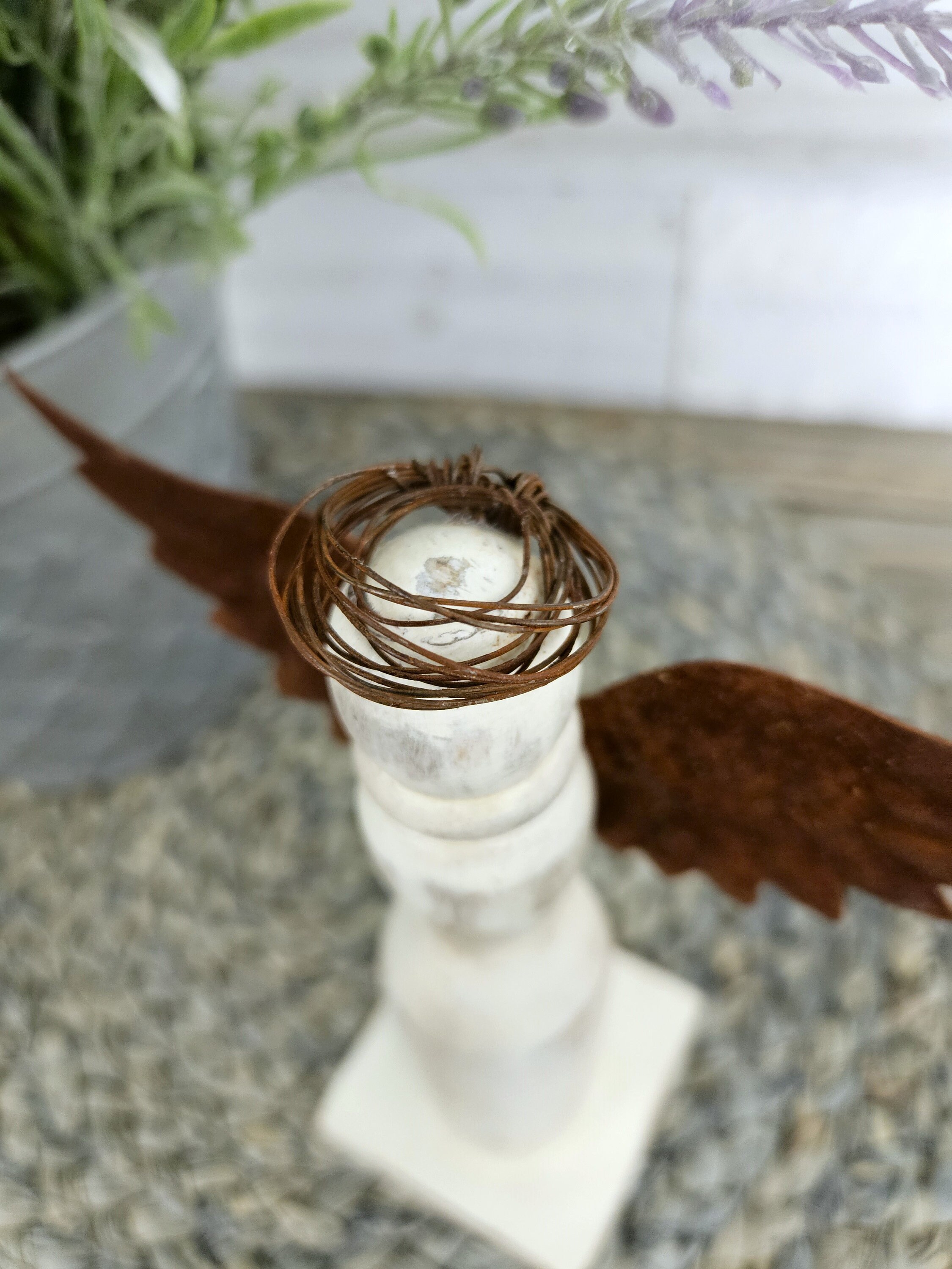 Unique 6.5 Rustic Wood Spindle Angel With Metal Wings / Rusty Metal ...