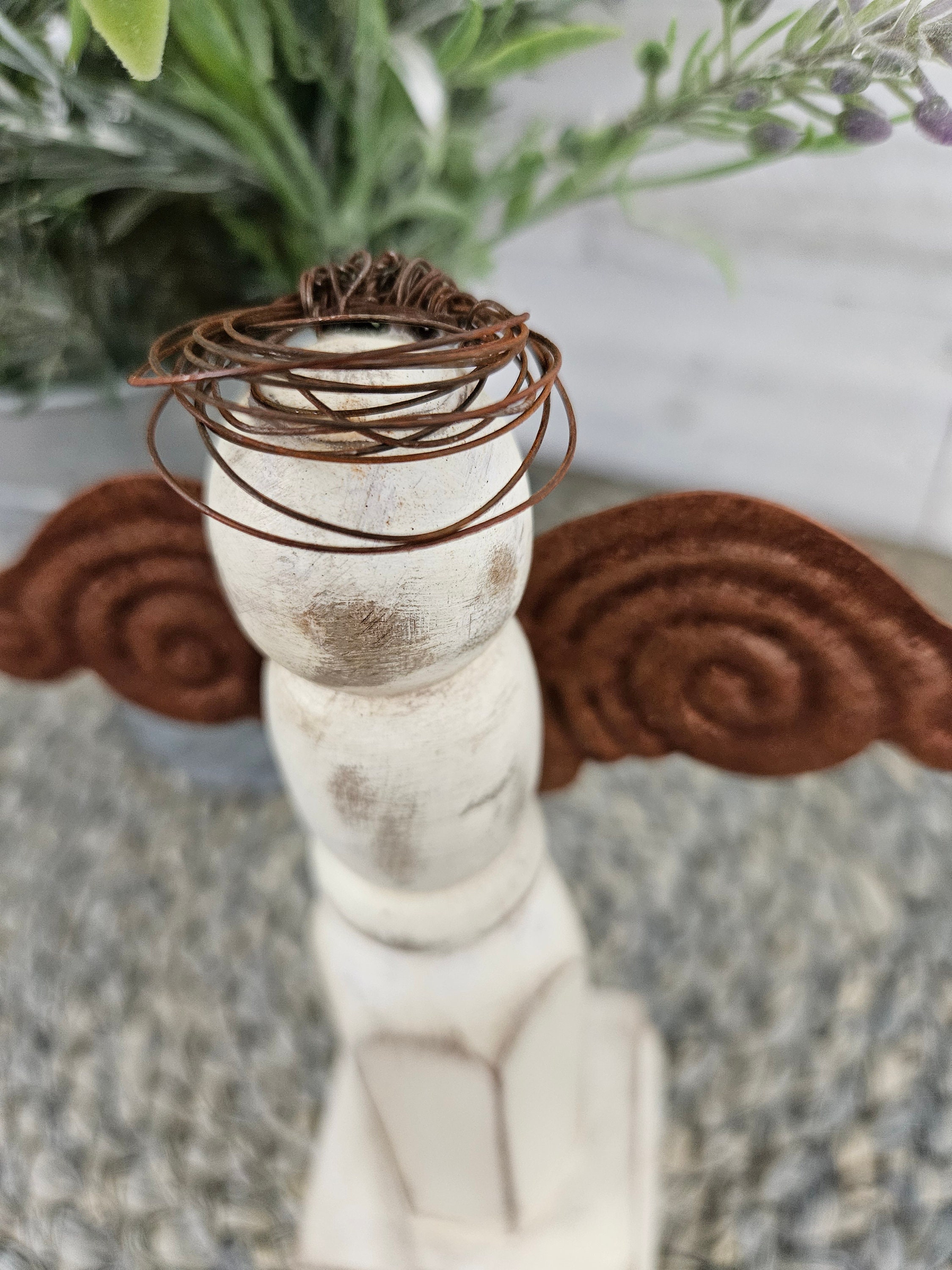 Unique 7.5 Rustic Wood Spindle Angel With Metal Wings / Rusty Metal ...