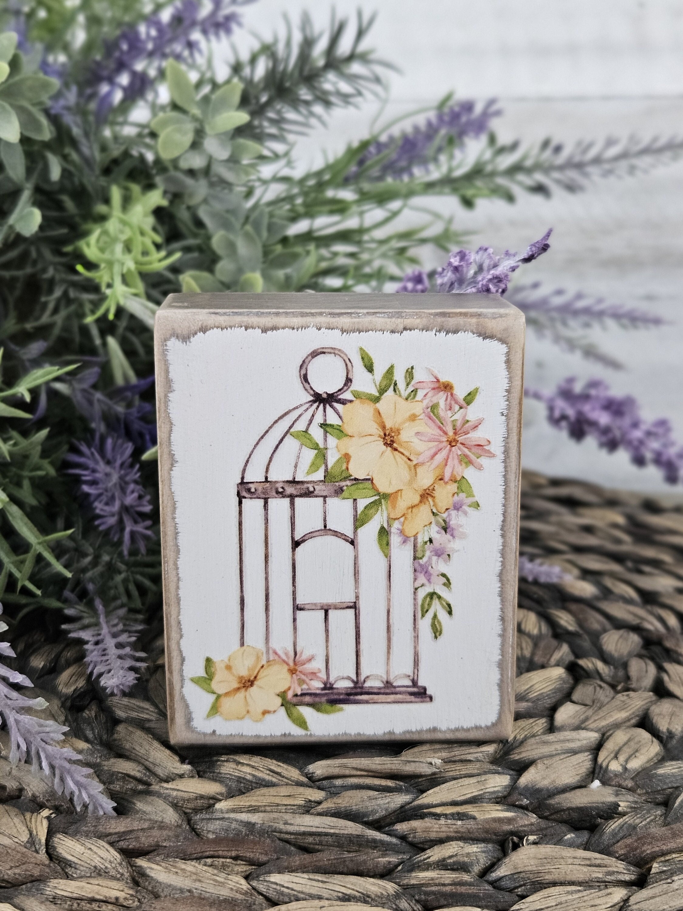 Mini Wood Butcher Block Sign / Farmhouse / 3.75 X 3 X 1.5 / Floral ...