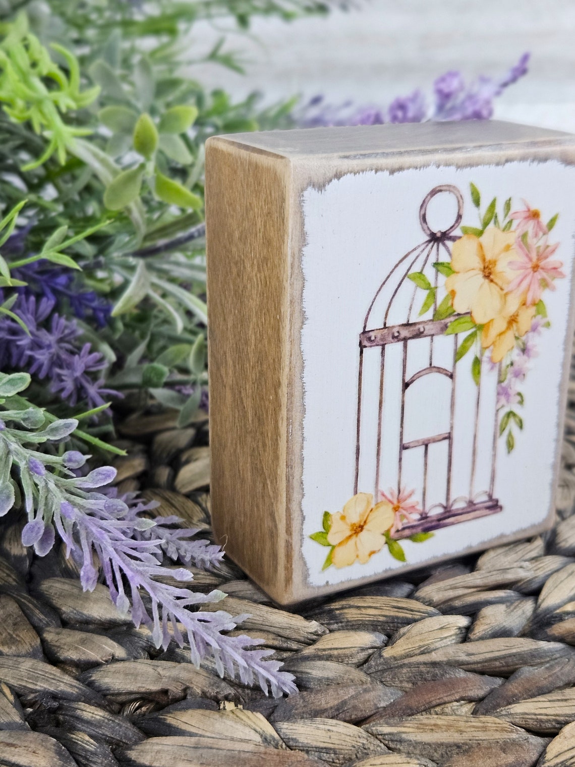Mini Wood Butcher Block Sign / Farmhouse / 3.75 X 3 X 1.5 / Floral ...