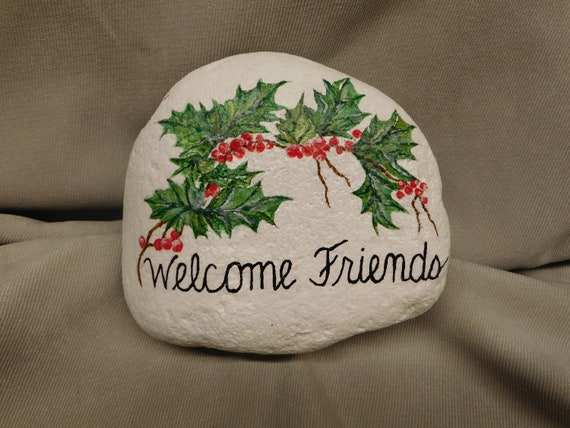 Painted Rocks Welcome Friends Stone Art for Front Door With - Etsy