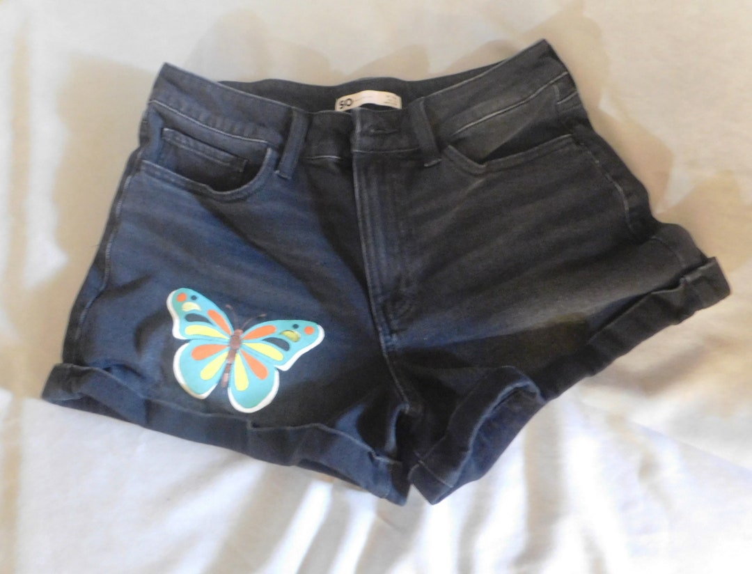 Hand Painted Jean Shorts for Teen Girls, Painted Denim Butterfly Shorts ...