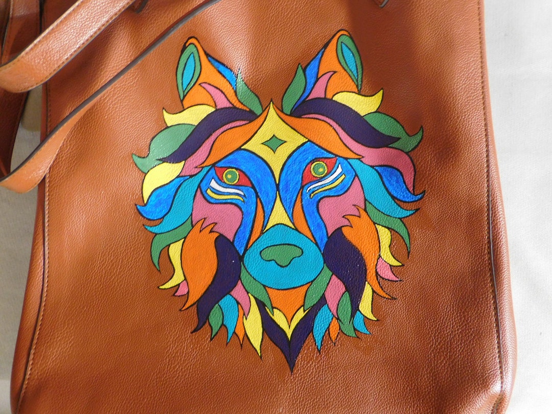Large Hand Painted Stained Glass Wolf Handbag Women, Upcycled Eco ...