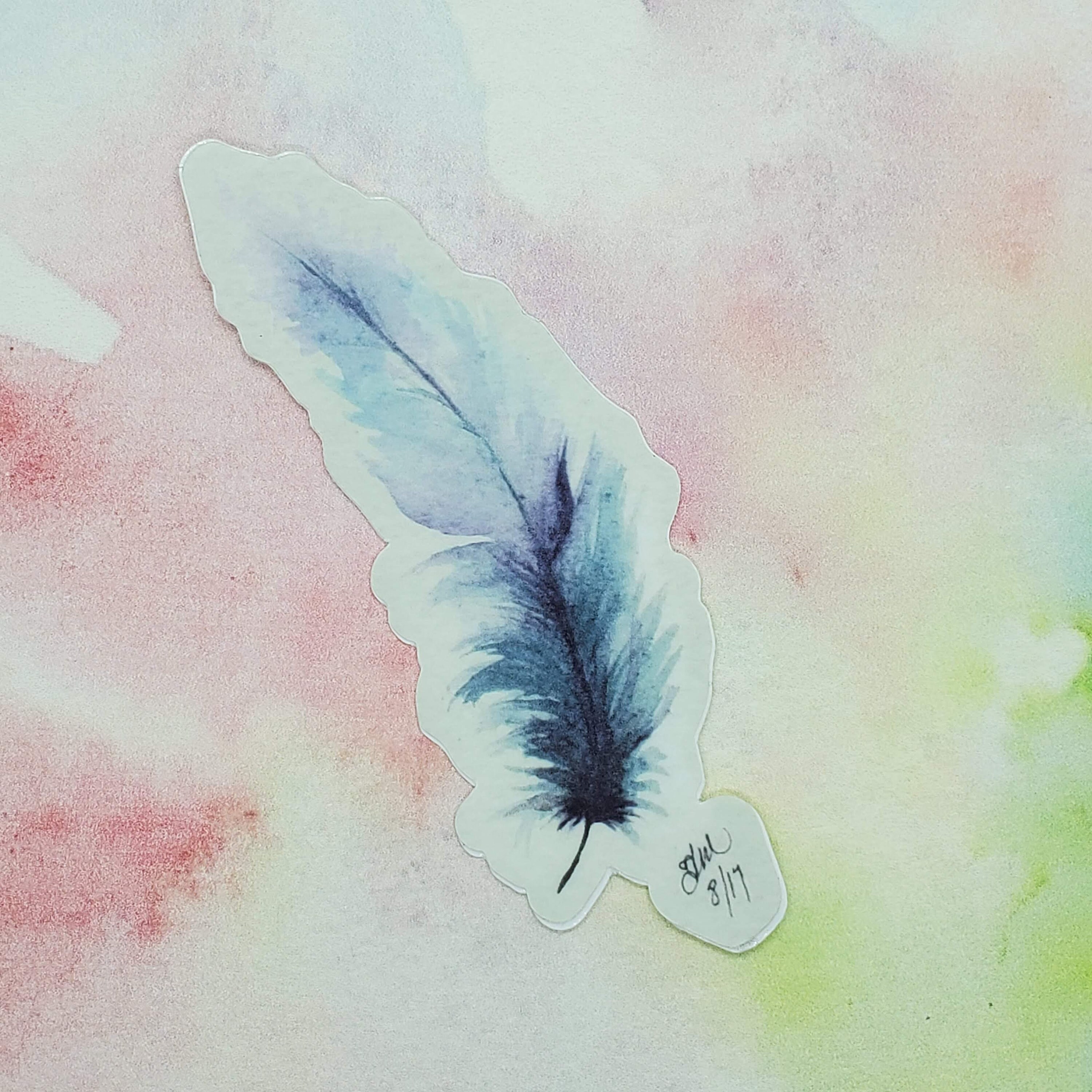 Watercolor Feather Sticker - High Quality Vinyl - Waterproof Sticker ...