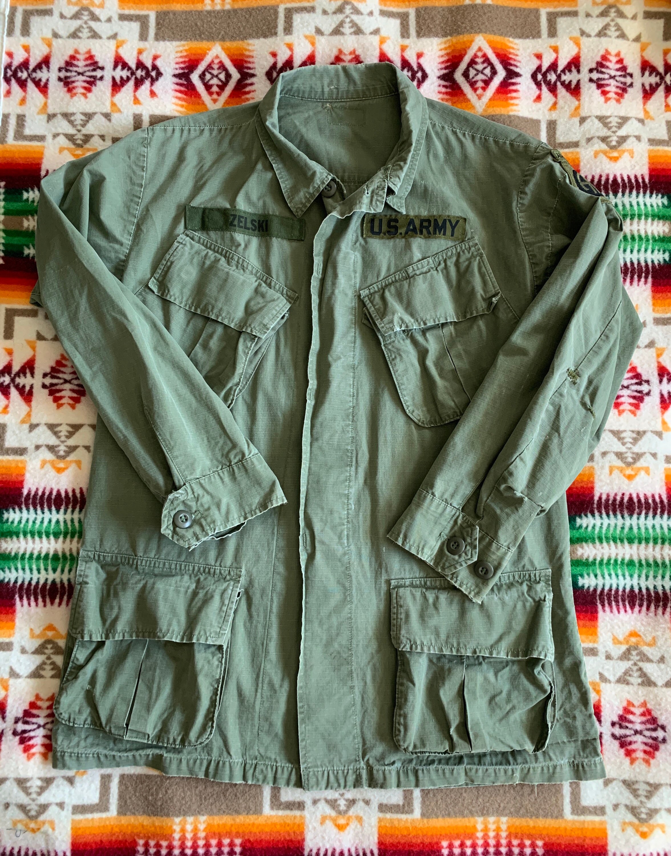Vietnam Era Slant Pocket Jungle Jacket Fatigue OG 107 Cotton Rip Stop ...