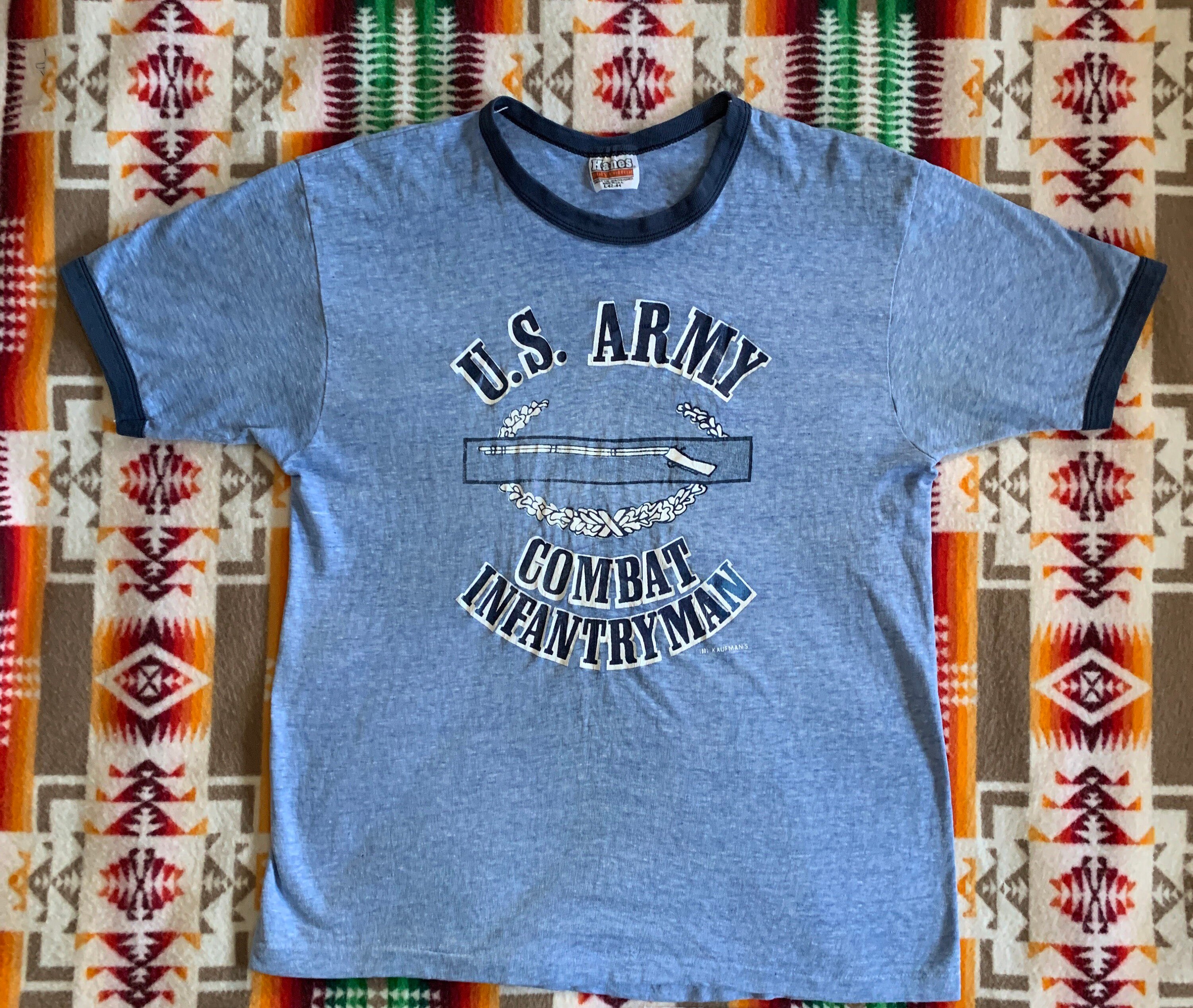 Vintage Hanes Army Ringer T Shirt Made in USA Combat Infantry Single ...