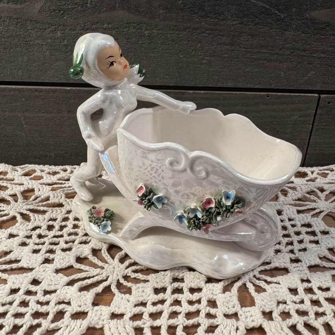 Vintage Lefton Pixie Planter Wheel Barrow - Etsy