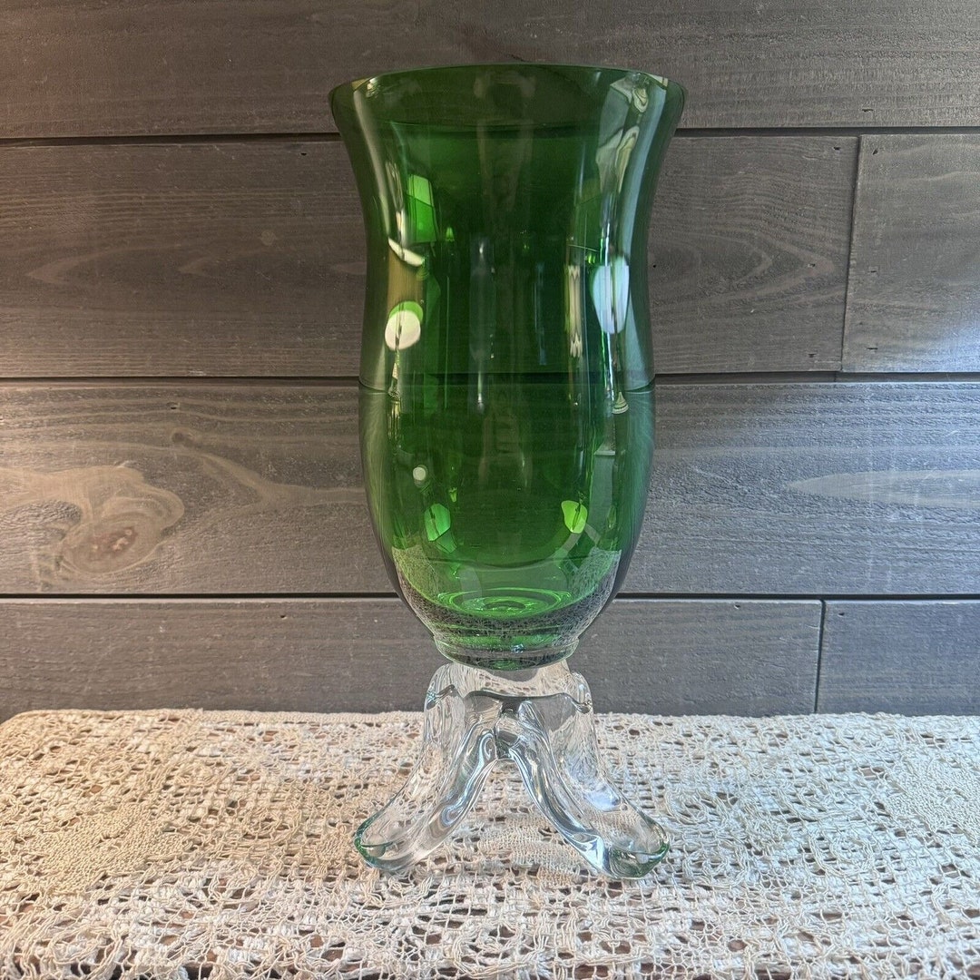 Makora Krosno Green Glass Vase Footed, Made in Poland 13.25”x5.75 - Etsy