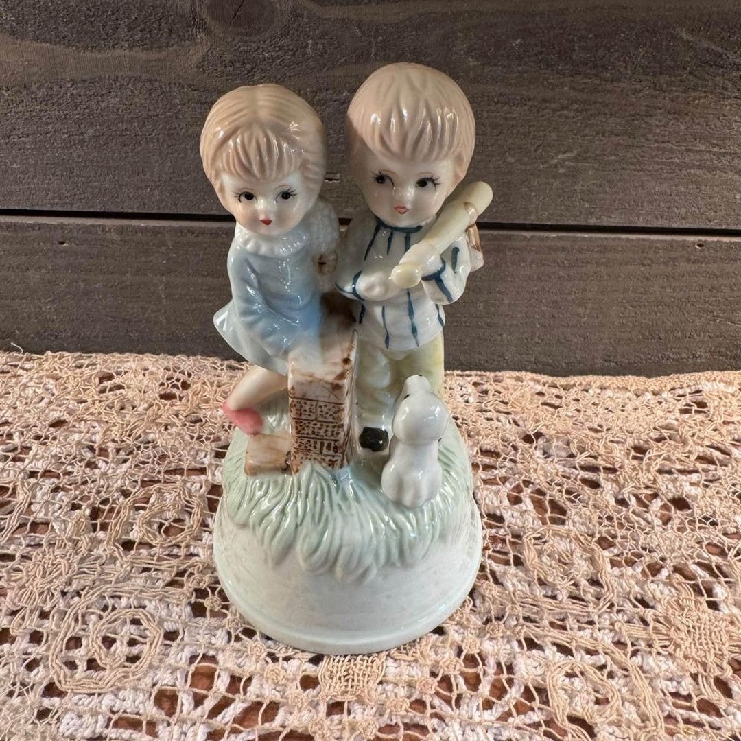 Vintage Music Box Boy Girl Dog Baseball 6.5” - Etsy