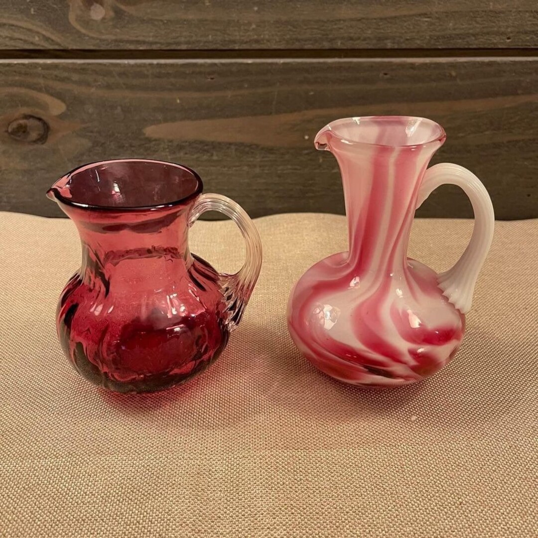 Vintage Fenton Pilgrim Pink and White Small Vases Pitchers Set of 2 - Etsy