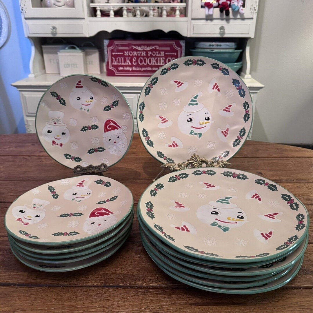 Eli + Ana Christmas Retro Snowman Santa Dinner Plates Set of 12 - Etsy